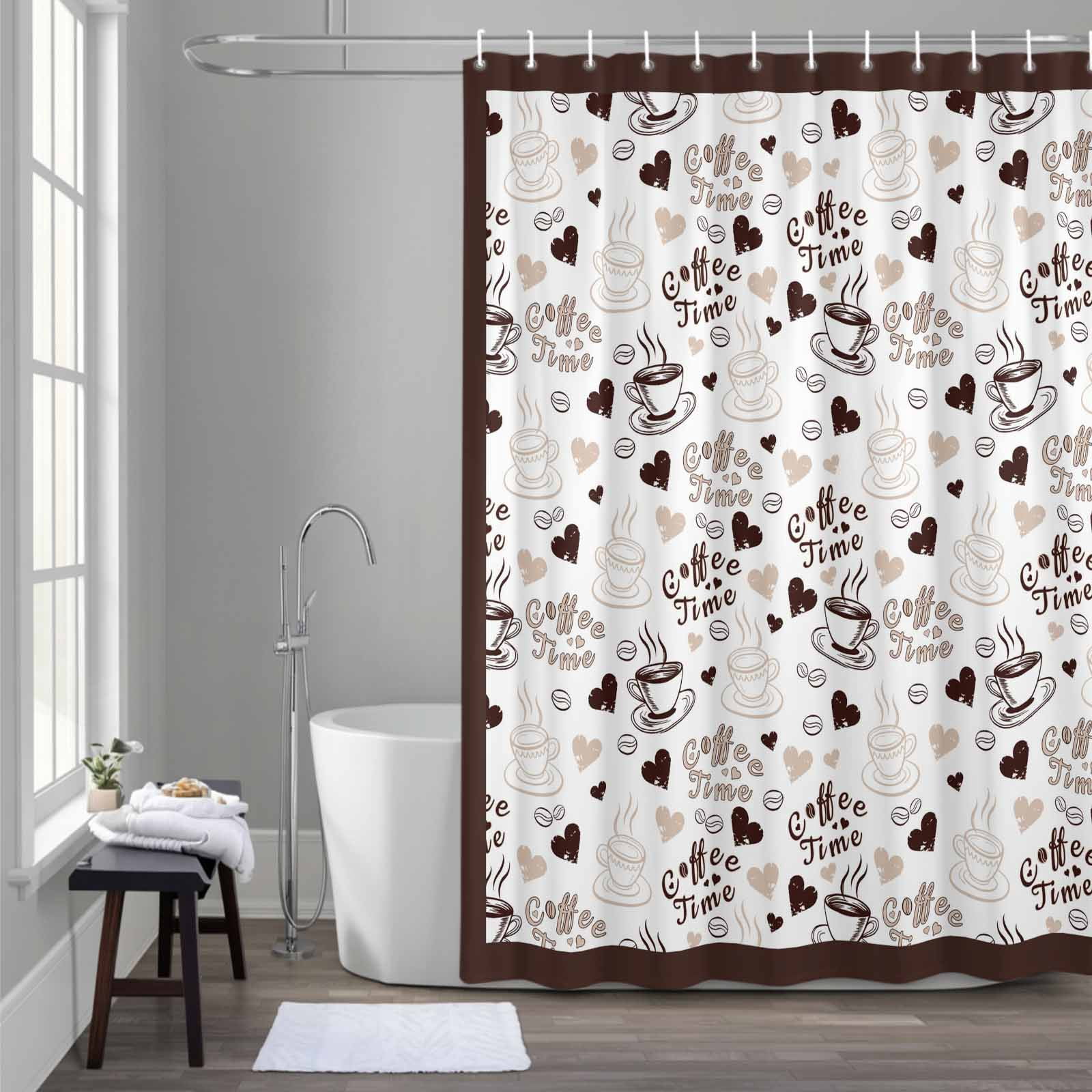 Coffee Cup Beans Shower Curtain for Bathroom Decor, Love Heart Retro ...