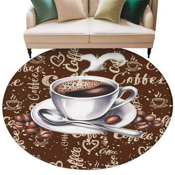 Coffee Cup Beans Washable Area Rug 6 ft Cafe Retro Dark Brown ...