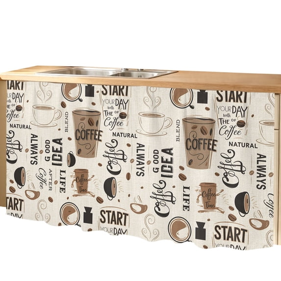 Coffee Cup Cabinet Curtains Coffee Beans Linen Background Sink Skirt ...