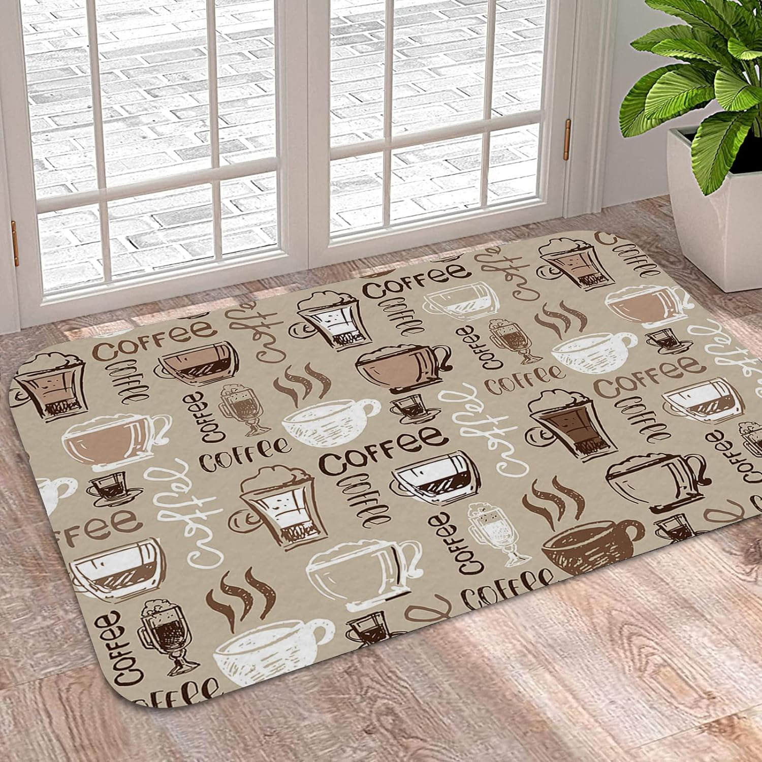 Coffee Cup Cafe Retro Front Door Mat Coffee Theme Non Slip Rubber ...