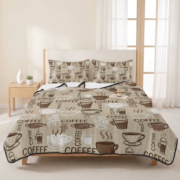 Coffee Cup Cafe Retro Text Seamless 3 Pieces Quilt Set,1 Quilt with 2 ...