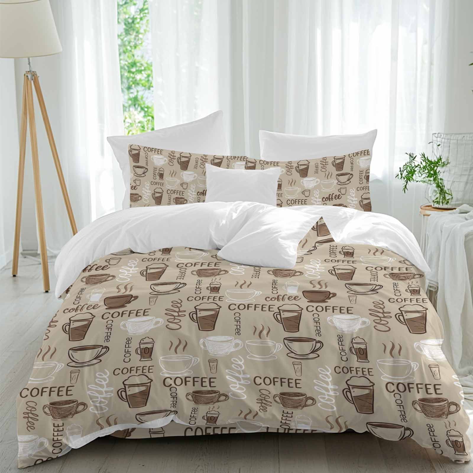 Coffee Cup Cafe Retro Text Seamless Queen Size Bed Set,Abstract ...