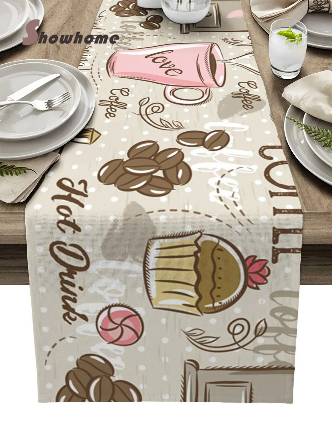 Coffee Cup Cake Candy Table Runner Wedding Party r Modern Coffee Dining ...