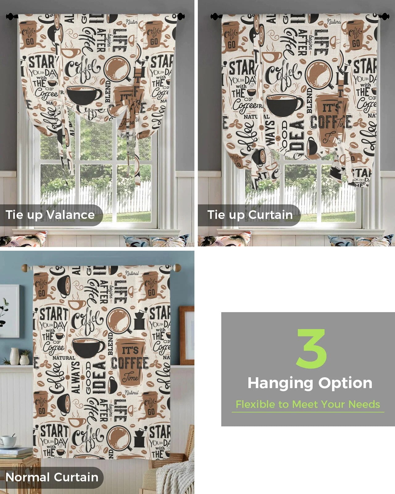 Coffee Cup Cake Dessert Window Curtain for Living Room Bedroom Balcony ...