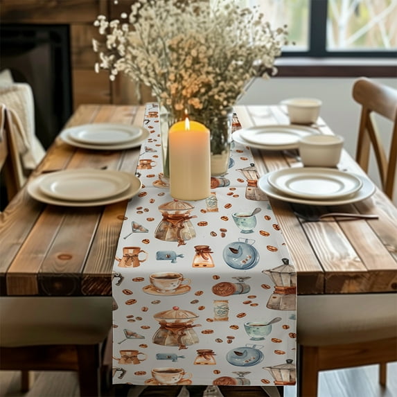 Coffee Cup Cream Table Runner Kitchen Dining Table ration for Indoor ...