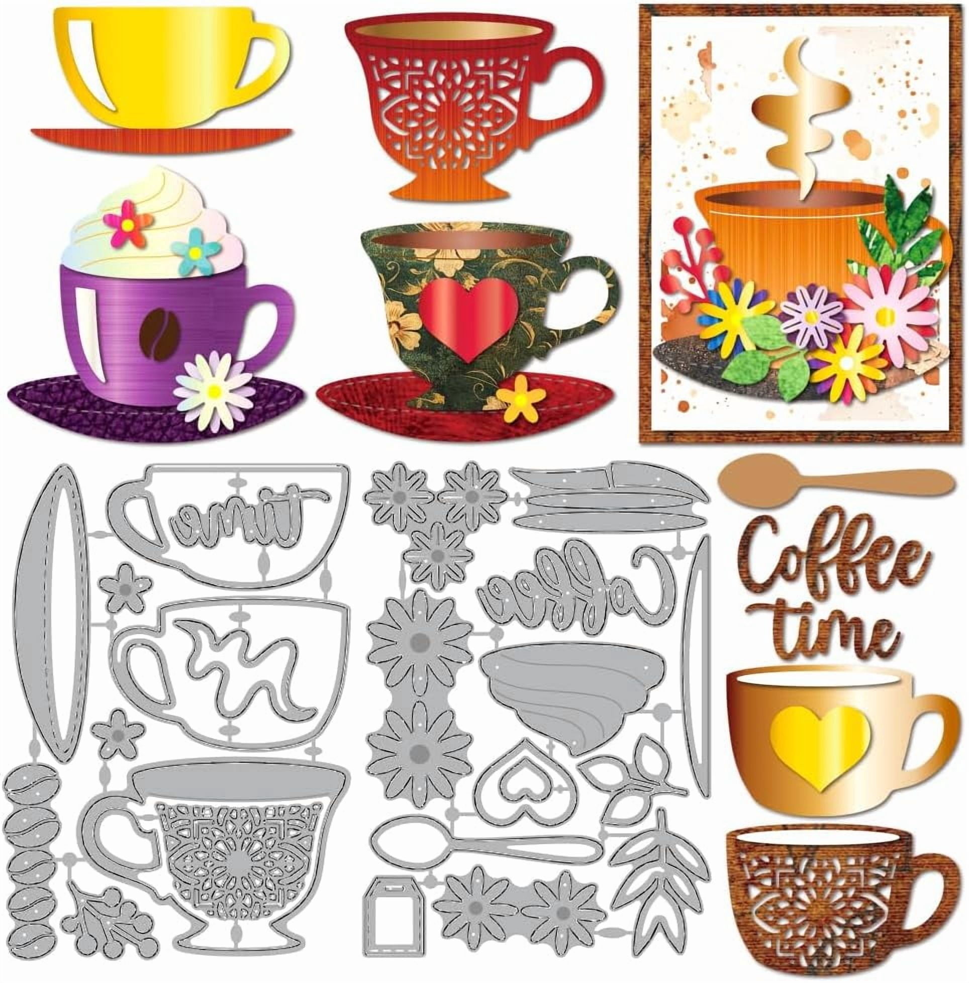 Coffee Cup Cutting Dies Saucer Spoon Metal Die Cuts Template Flowers ...