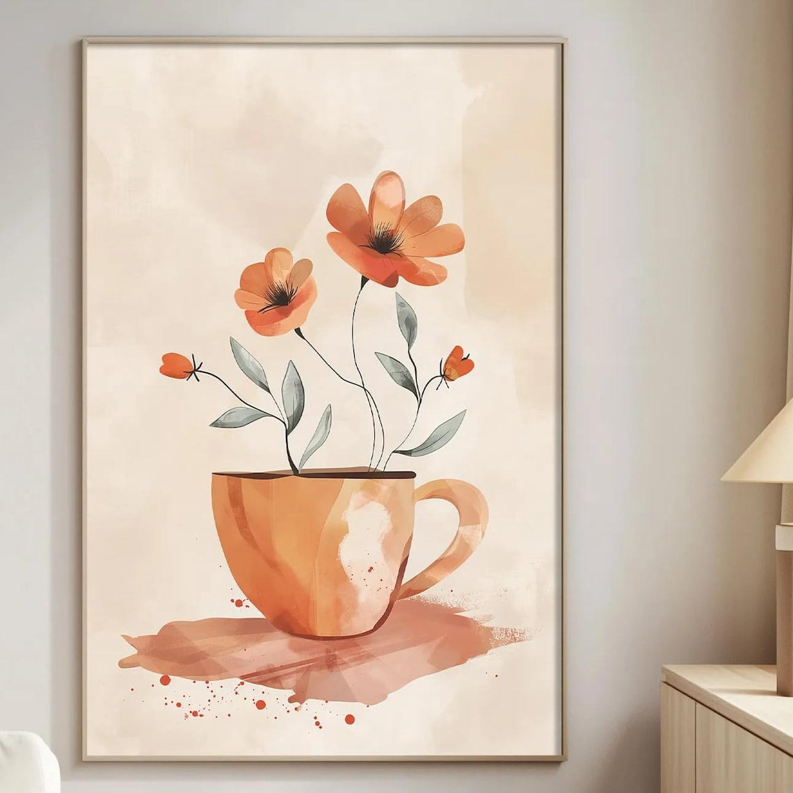 Coffee Cup Floral Wall Art, Unframed Paper Poster 16x20in - Walmart.com