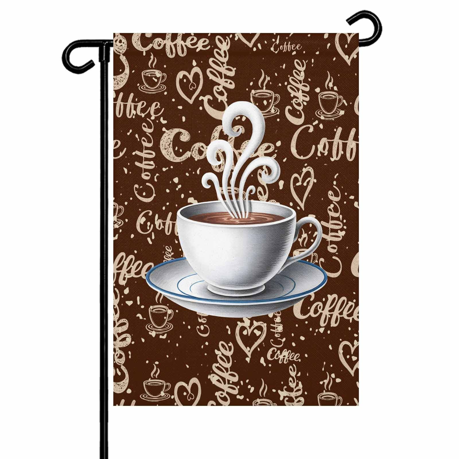 Coffee Cup Garden Flag 28x40 Inch Cafe Retro Dark Brown Background ...