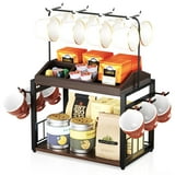 Coffee Cup Holder with 15 Hooks and Open Shelf, 2 Tier Mug Racks for ...