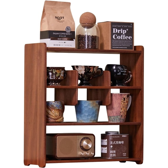 Coffee Cup Holder for Countertop Walnut Wood Coffee Mugs Holder for ...