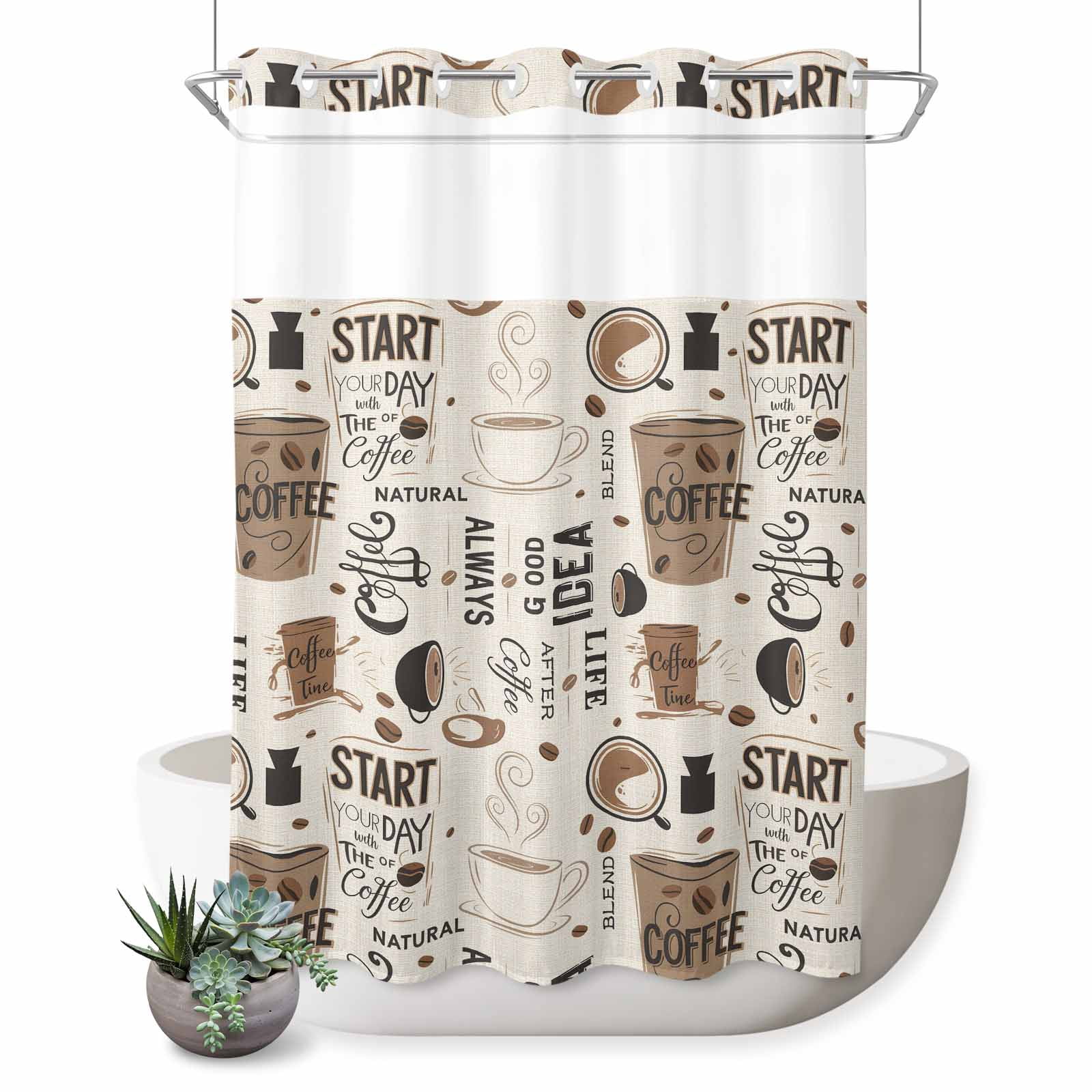 Coffee Cup No Hook Shower Curtain Coffee Beans Linen Background Shower ...