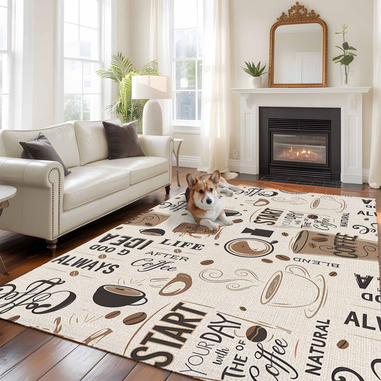 Coffee Cup Large Area Rugs 6x9 ft Coffee Beans Linen Background ...