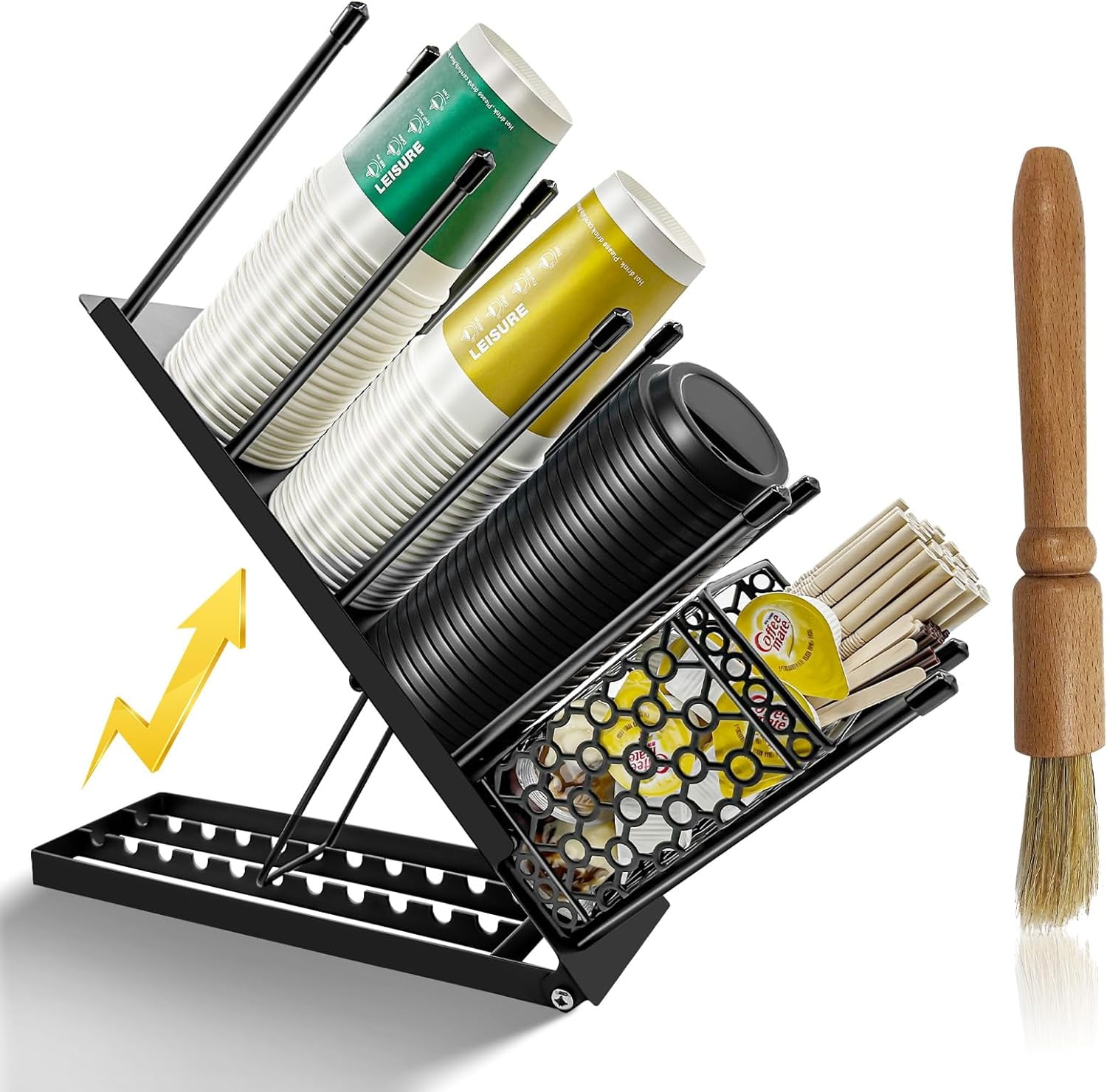 Coffee Cup and Lid Holder with Straw Holder /Coffee Clean Brush, Metal ...