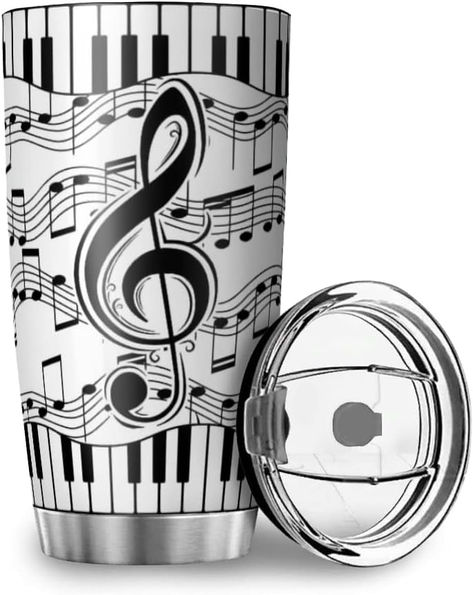 Coffee Cup Music Notes Piano Keys Stainless Steel Tumbler Cup Double ...