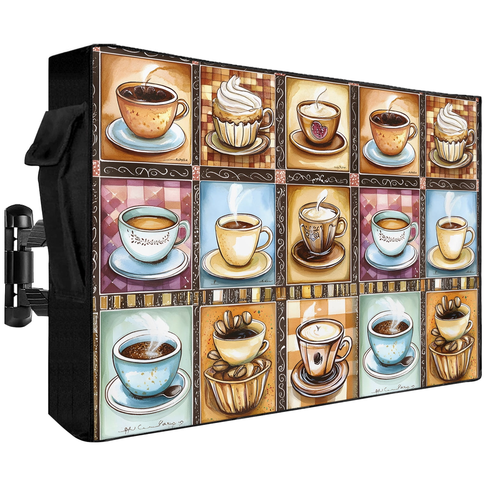 Coffee Cup Outdoor TV Cover 48 to 50 inch Theme Vintage Plaid Patchwork ...