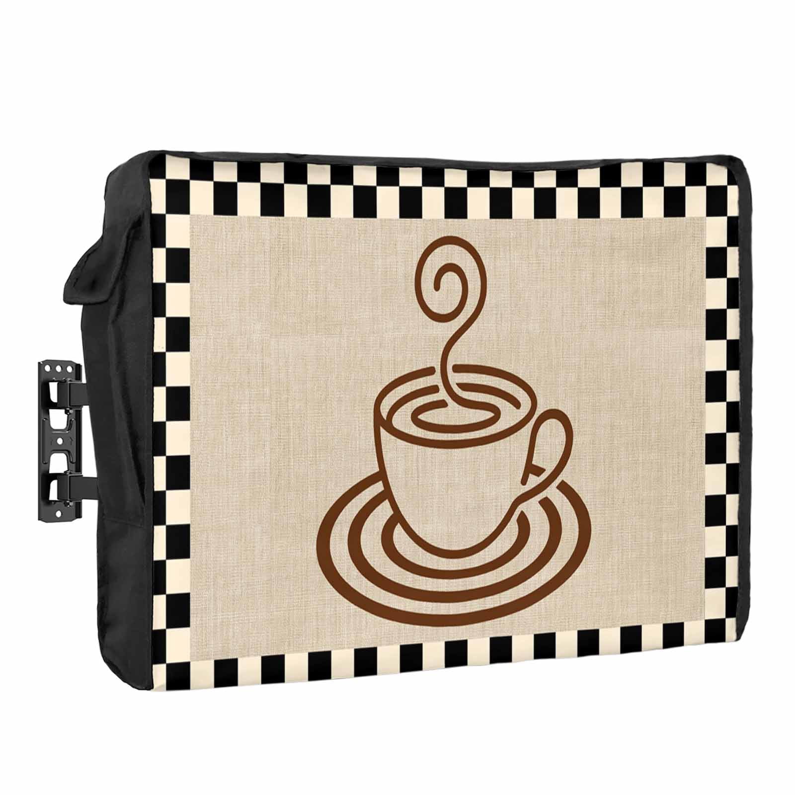 Coffee Cup Outdoor TV Cover Retro Country Brown Lines Cup Linen Black ...