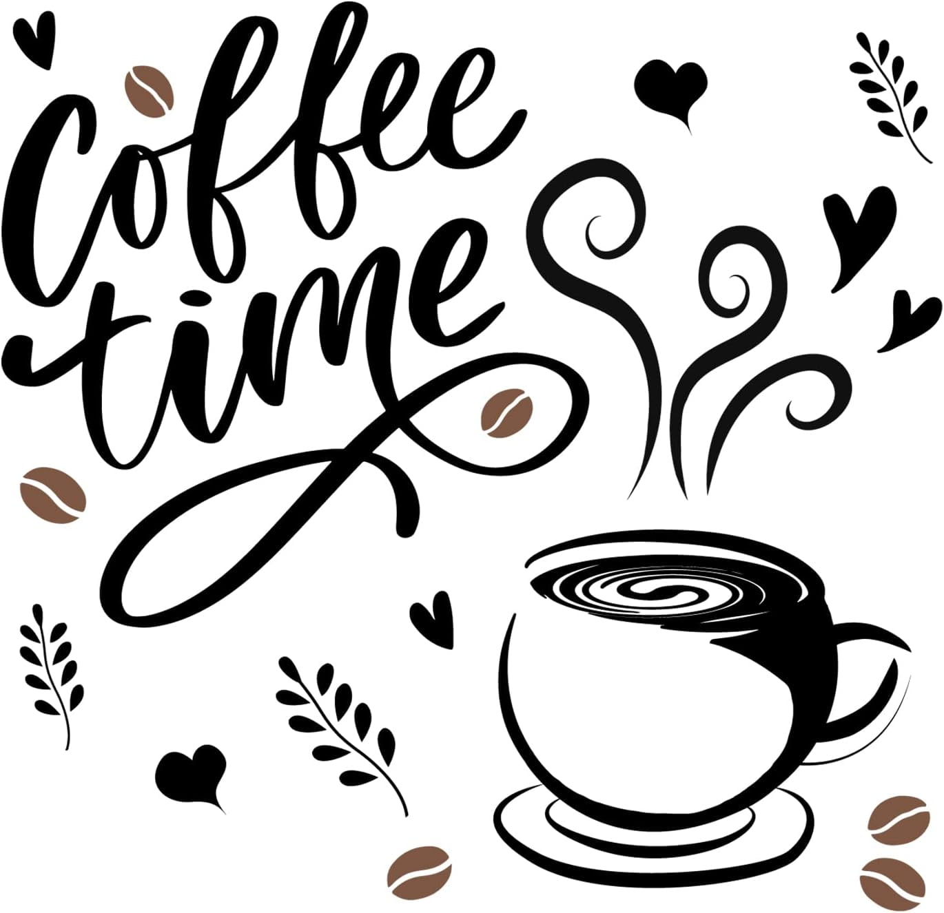 Coffee Cup PVC Wall Stickers Art Wall Decal Stickers "Coffee Time" Word ...