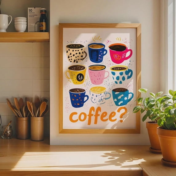 Coffee Cup Print Poster Kitchen Wall Art Poster Retro Style Decor Warm ...