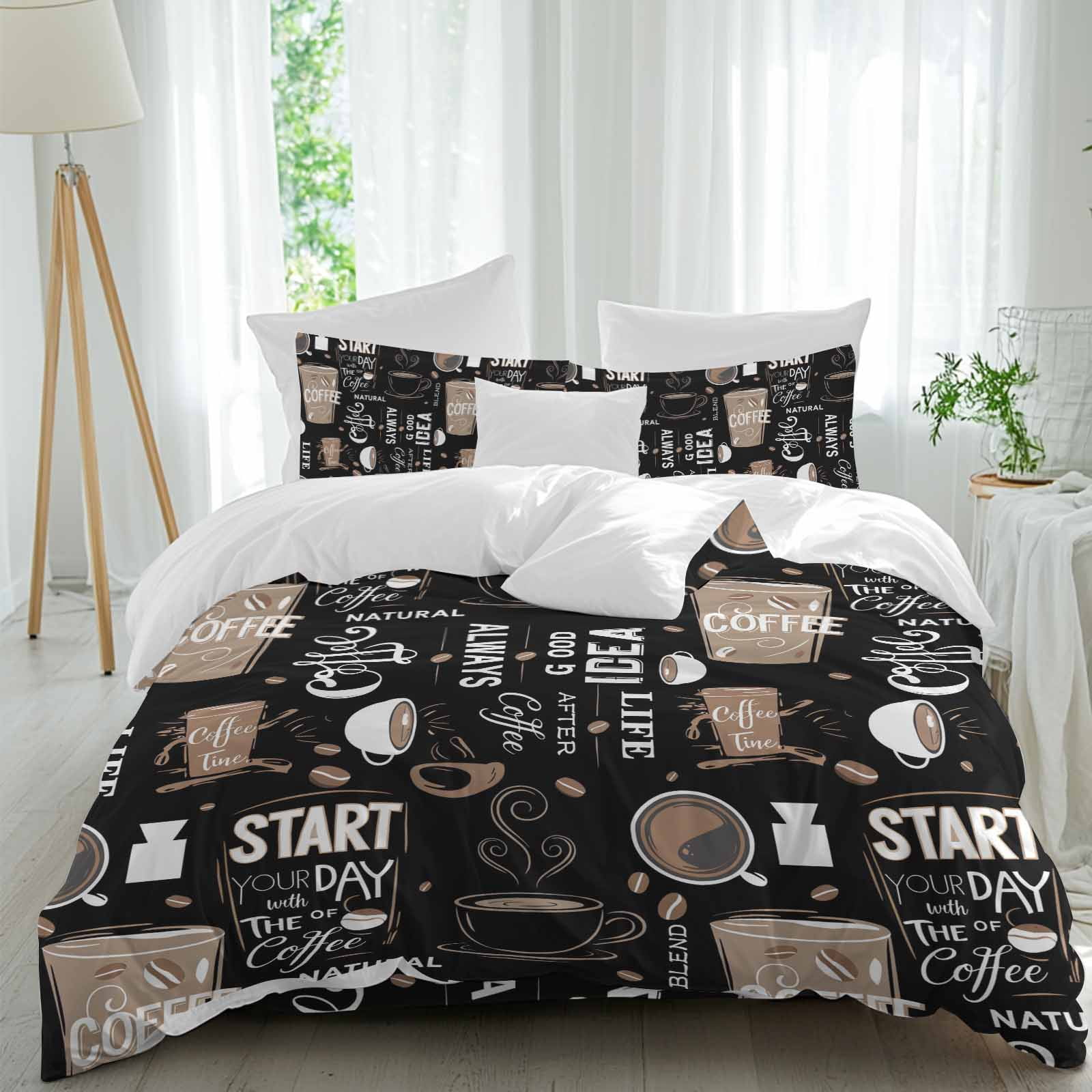 Coffee Cup Queen Size 4 piece Duvet Cover Set,3 Comfort Bedding Set ...