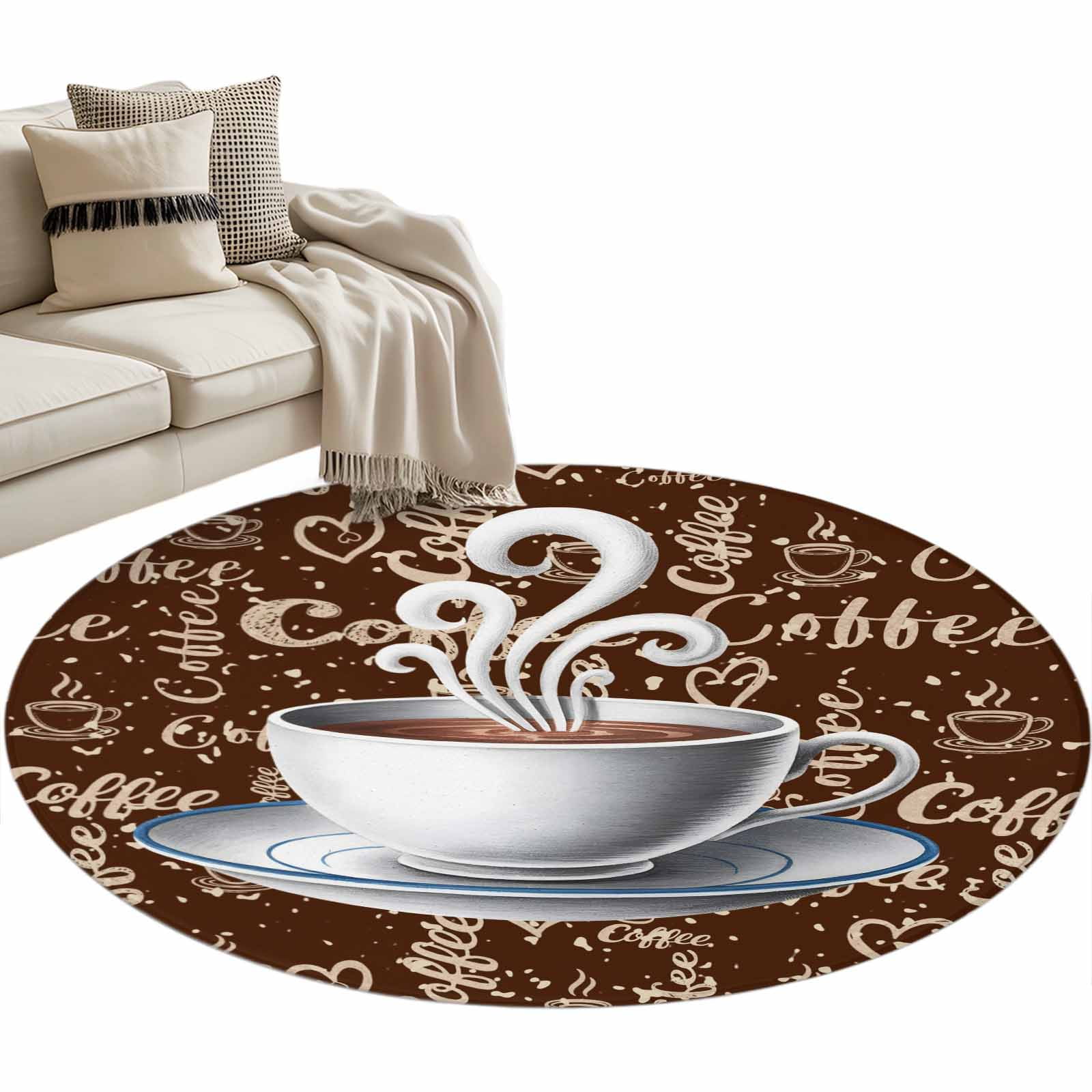 Coffee Cup Round Area Rug 3.3ft Cafe Retro Dark Brown Background ...