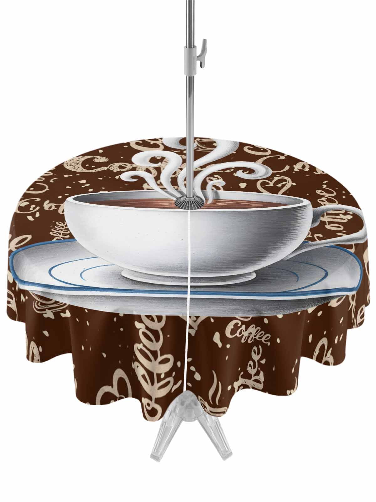 Coffee Cup Round Outdoor Tablecloth with Umbrella Hole Cafe Retro Dark ...