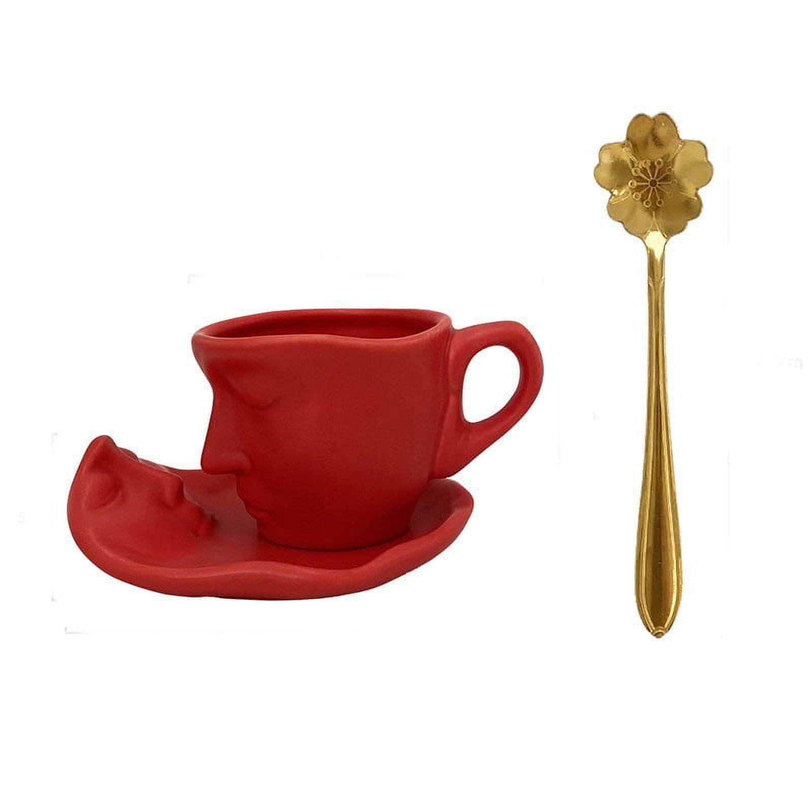 Coffee Cup and Saucer Set - Ceramic Unique Kissing Coffee Mug Set with ...
