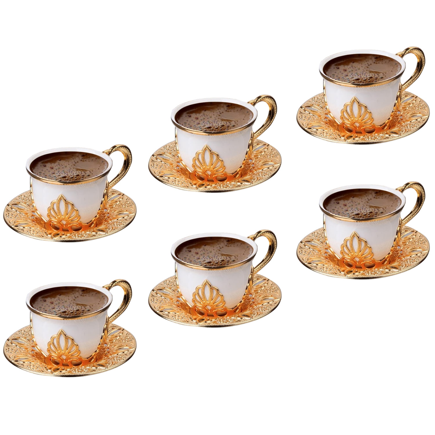 Coffee Cup Set of 6, 18-Piece Handcrafted Porcelain Cups with Metal ...