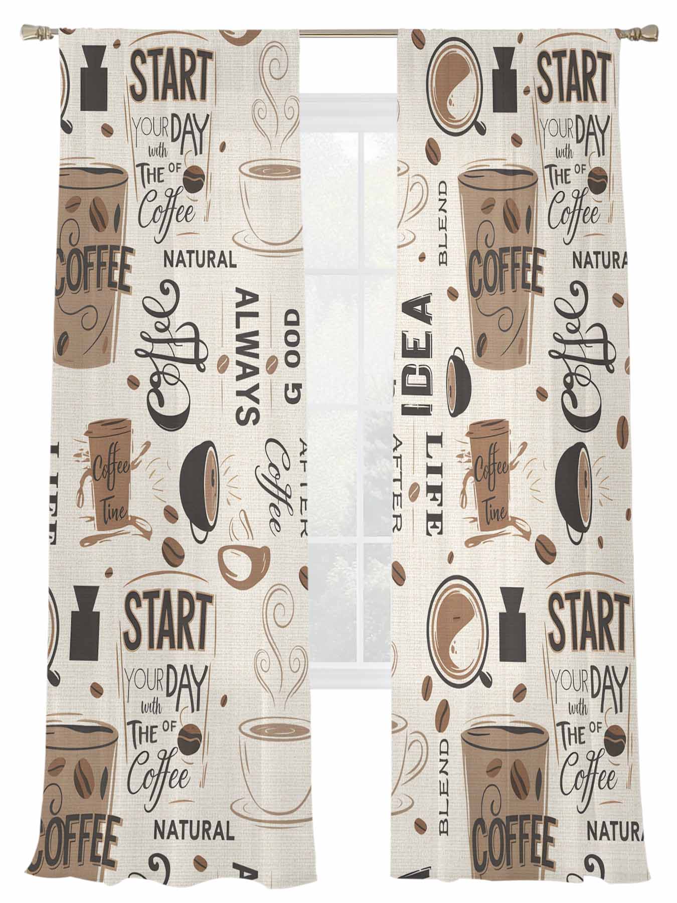 Coffee Cup Sheer Curtains for Living Room Bedroom, Coffee Beans Light ...