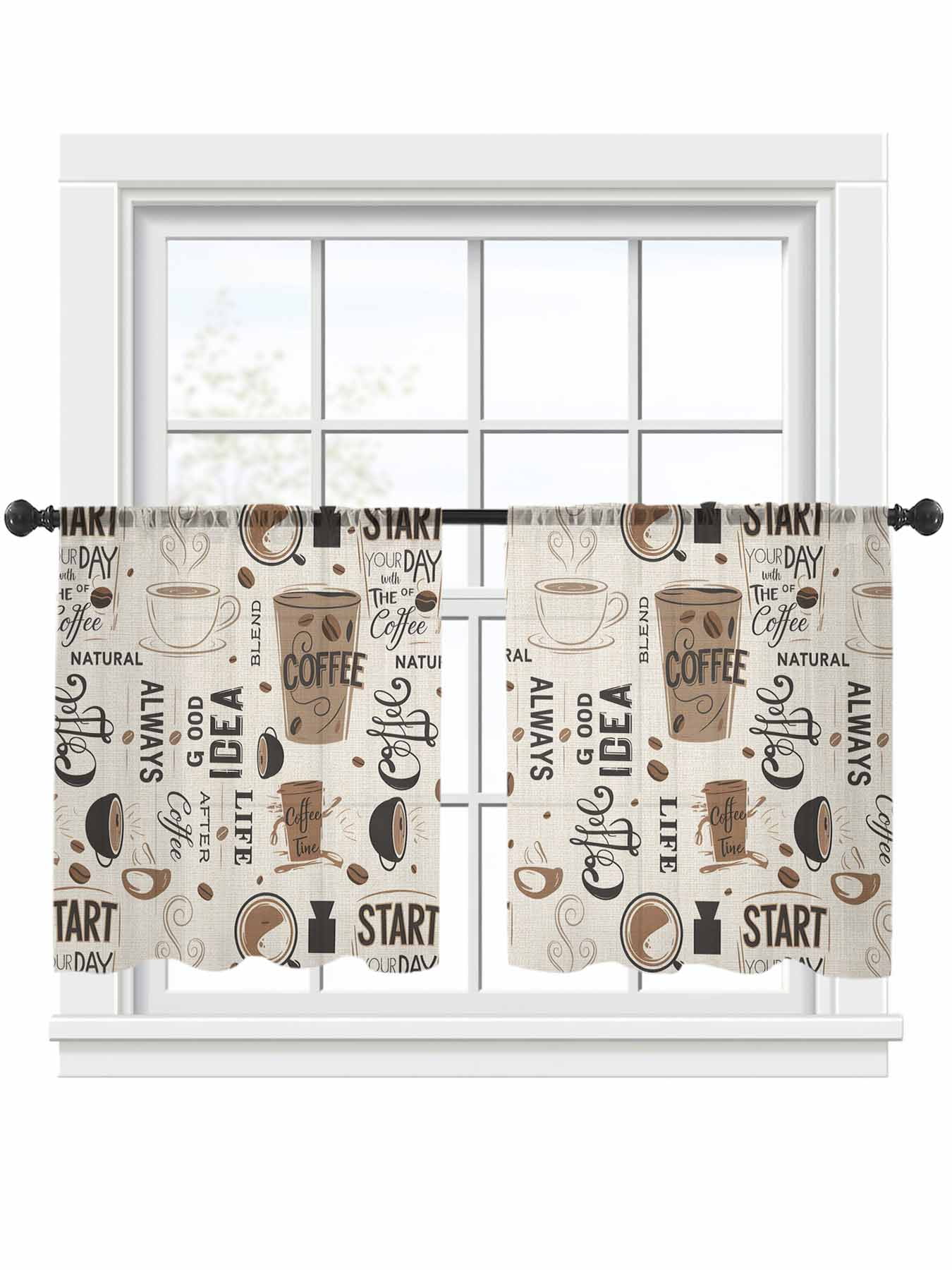 Coffee Cup Sheer Curtains for Living Room Bedroom, Coffee Beans Light ...