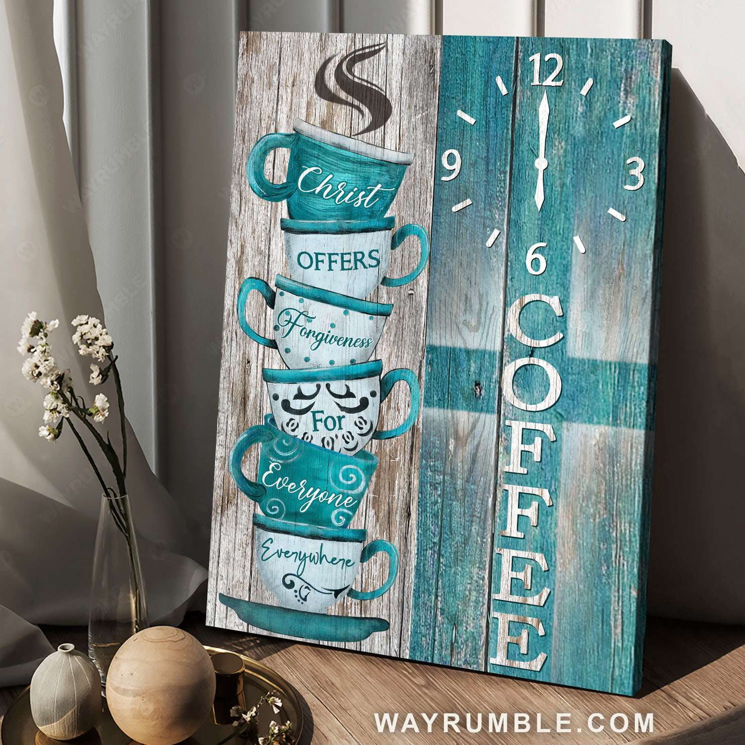 Coffee Cup, Stacked Cups, Wall Clock, Christ Offers Forgiveness - Jesus ...