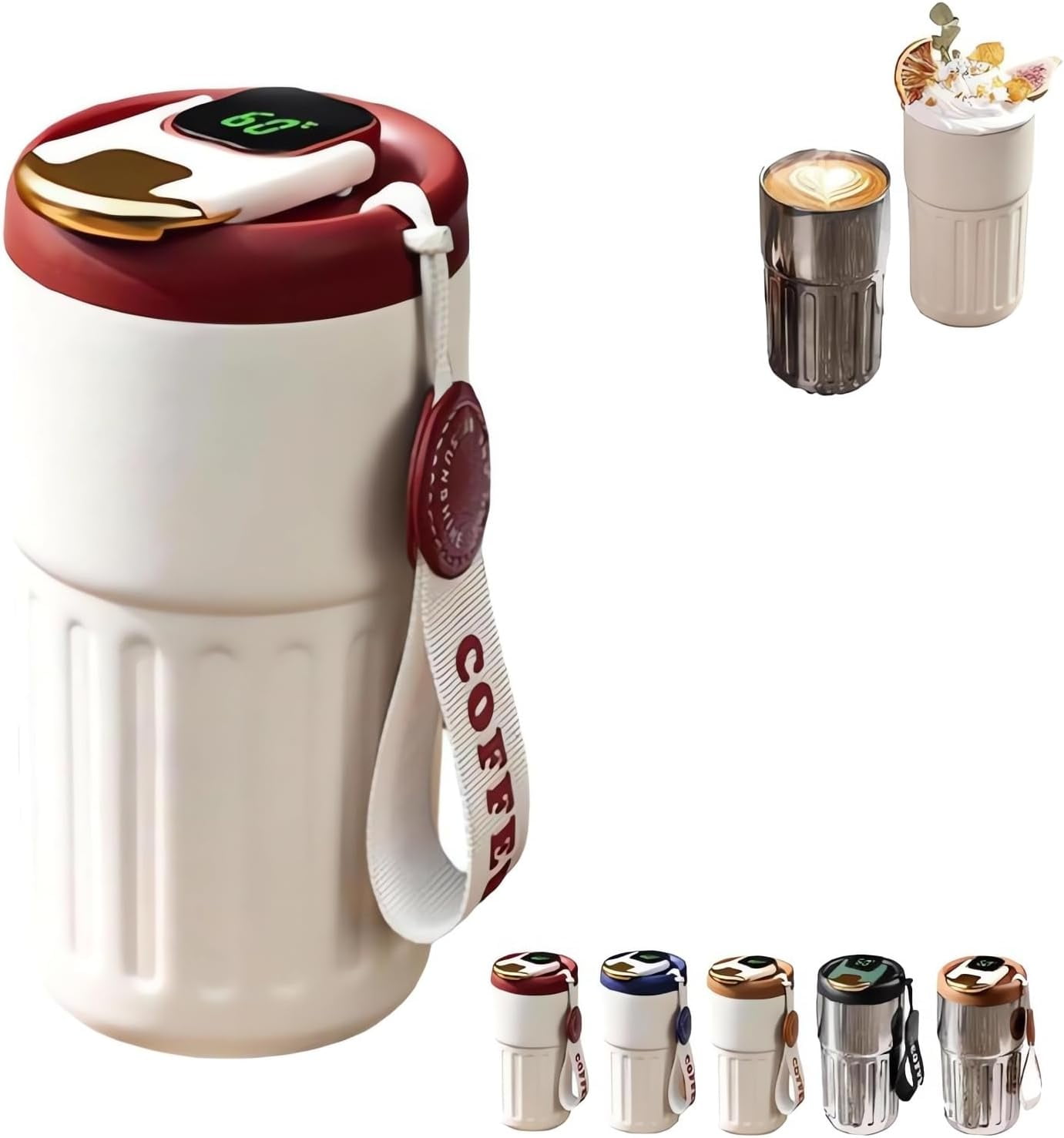 Coffee Cup With Temperature Display, Portable Reusable Stainless Steel ...