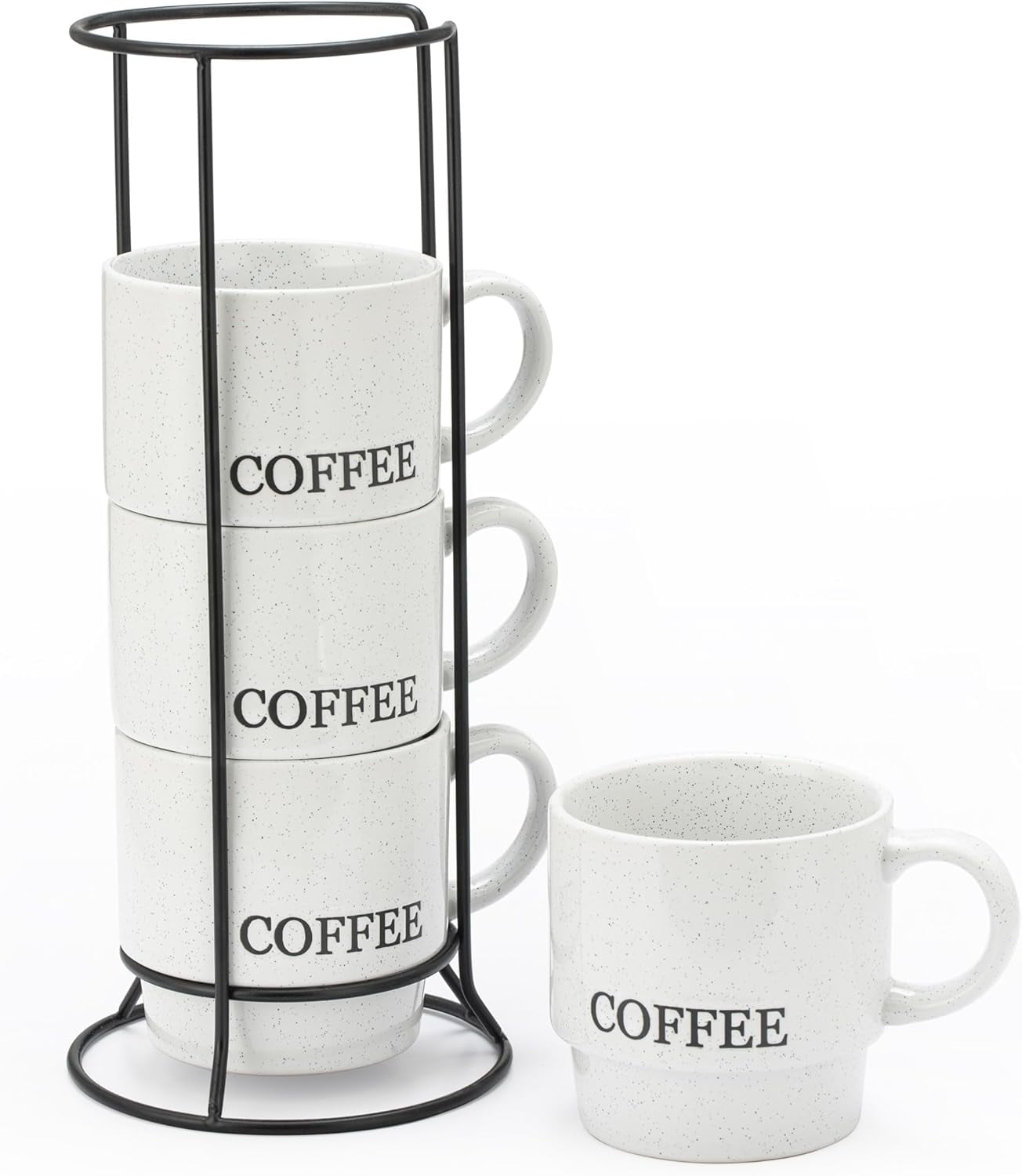 Coffee Cup Tower Set with Metal Stand - 15 oz Coffee Cups for Coffee ...