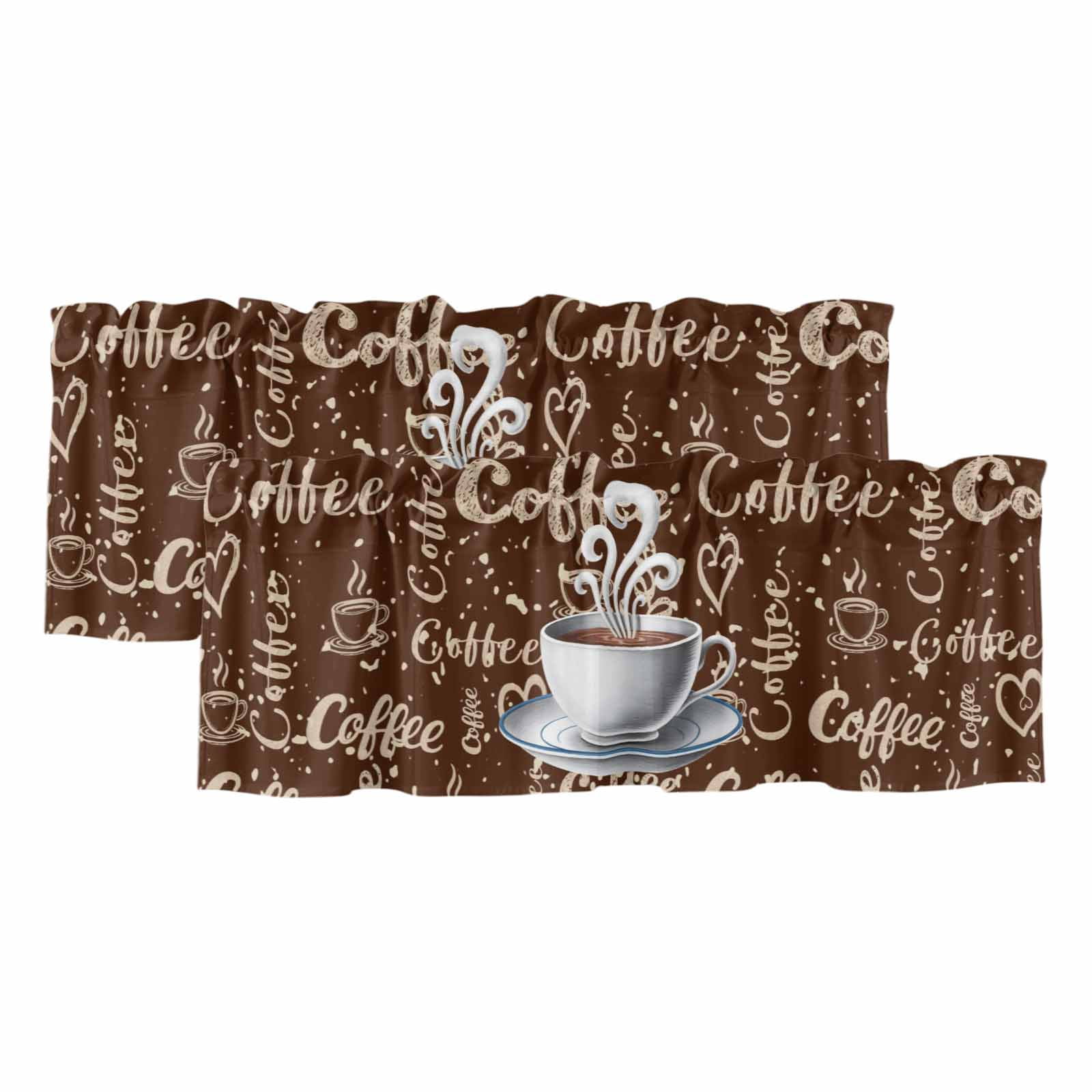 Coffee Cup Valances for Windows 2 Panels Cafe Retro Dark Brown ...