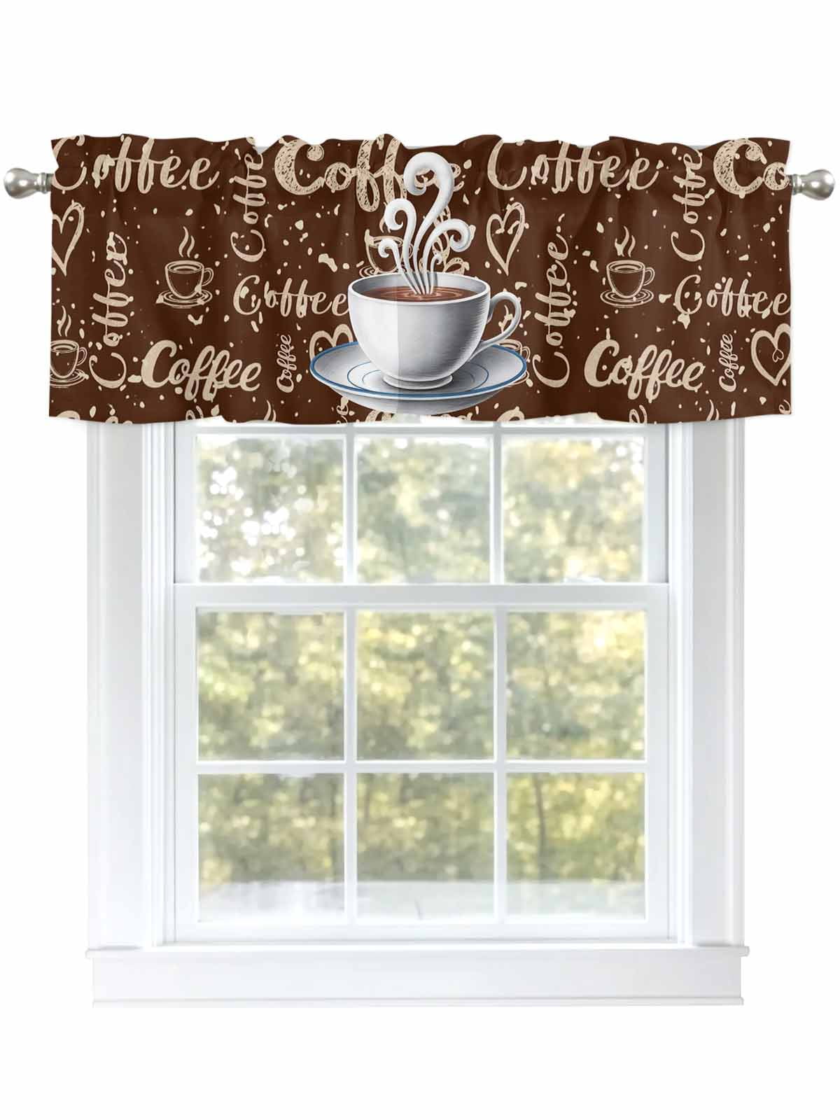 Coffee Cup Valances for Windows Cafe Retro Dark Brown Background ...