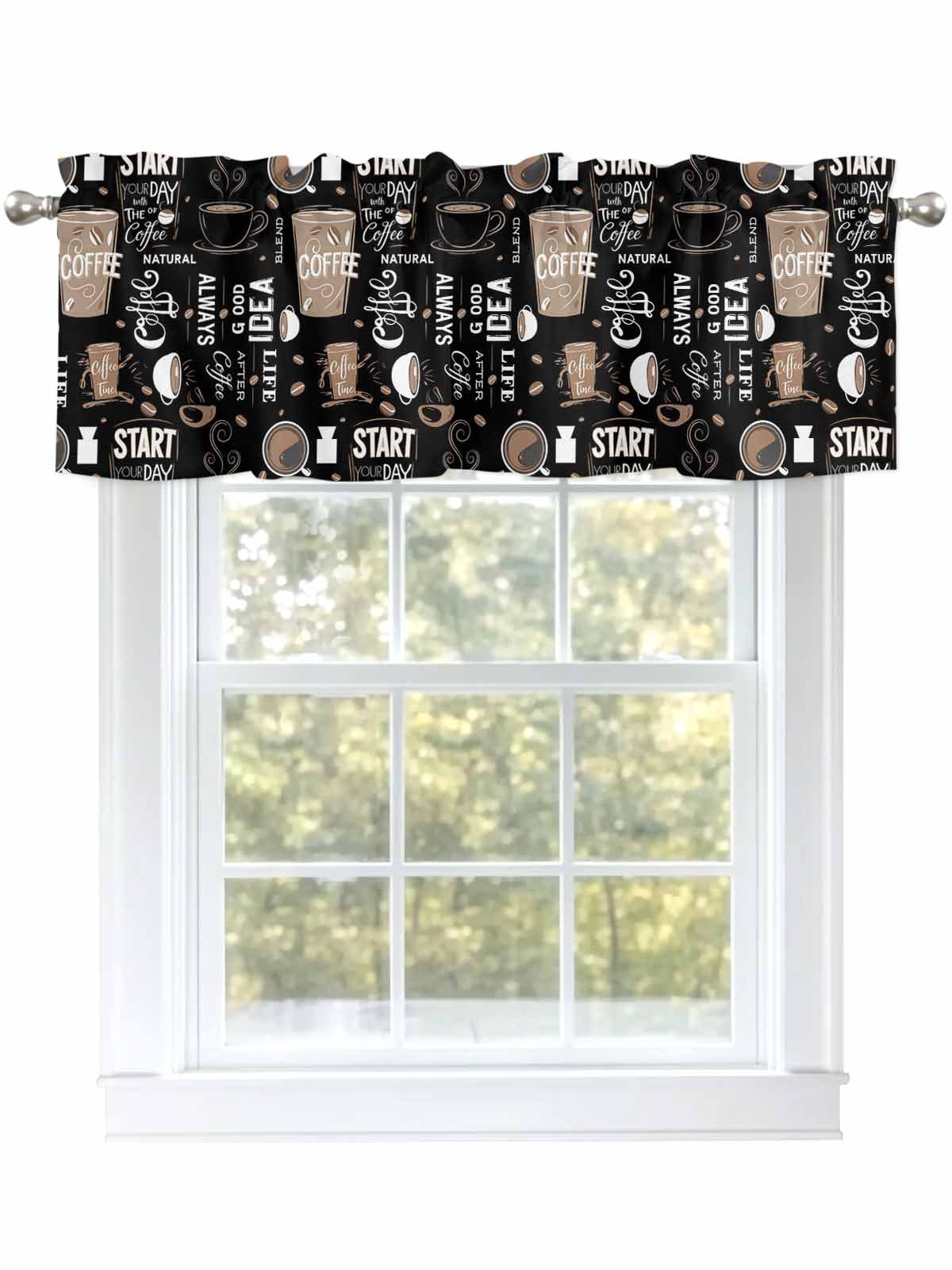 Coffee Cup Valances for Windows Coffee Beans Black Background Rod ...