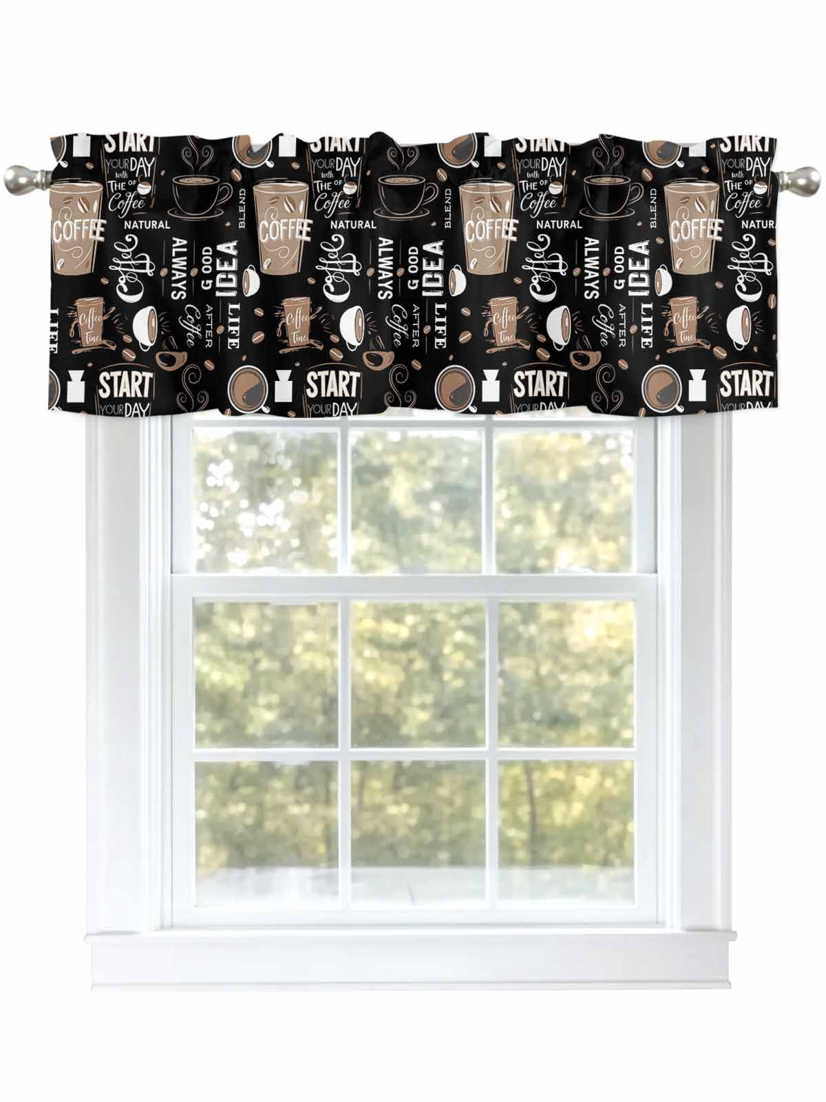 Coffee Cup Valances for Windows Coffee Beans Black Background Rod ...