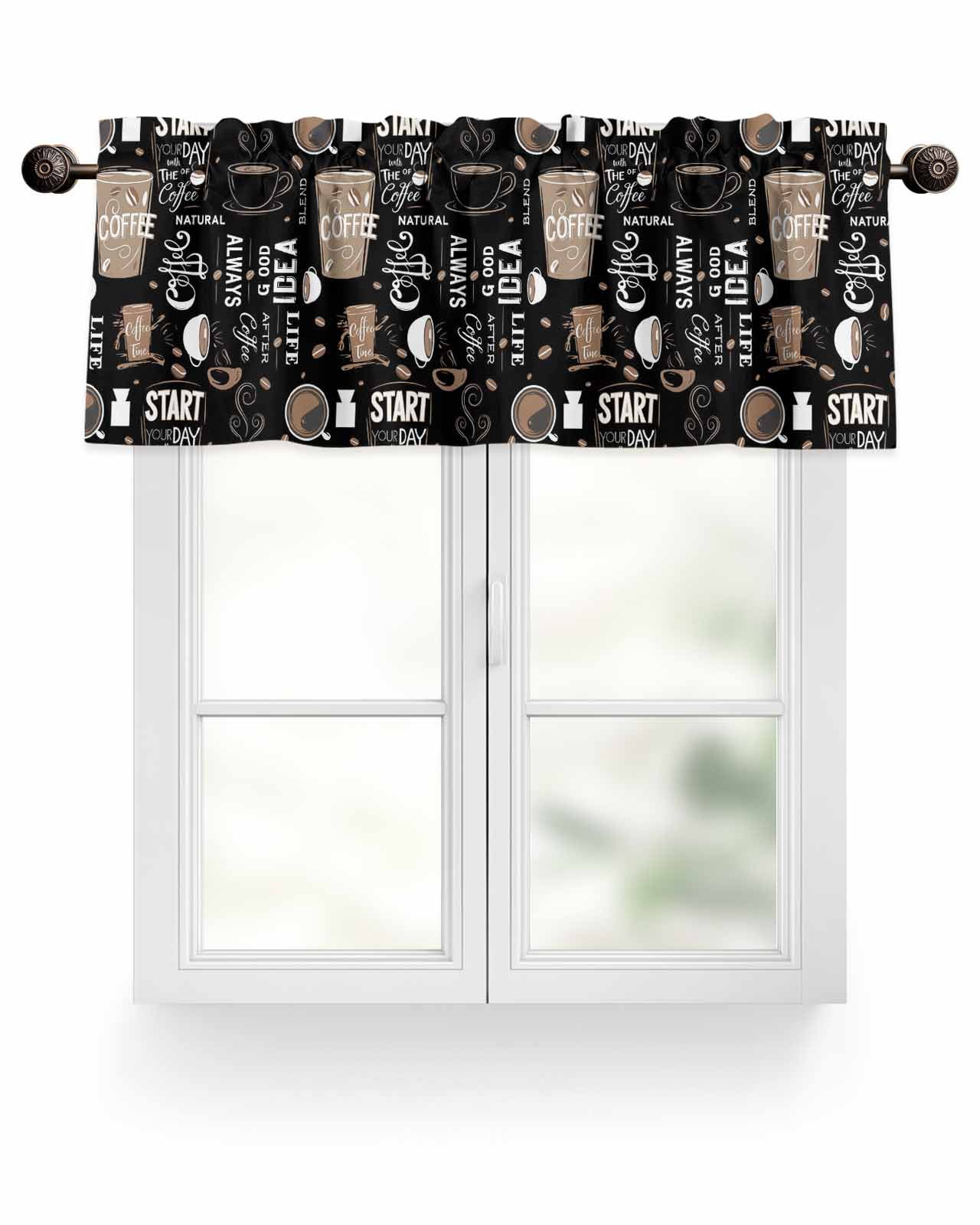 Coffee Cup Valances for Windows Coffee Beans Black Background Valance ...
