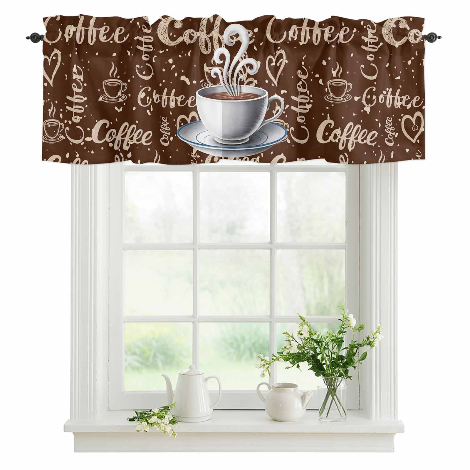 Coffee Cup Valances for Windows, Rod Pocket Kitchen Valance Curtains ...