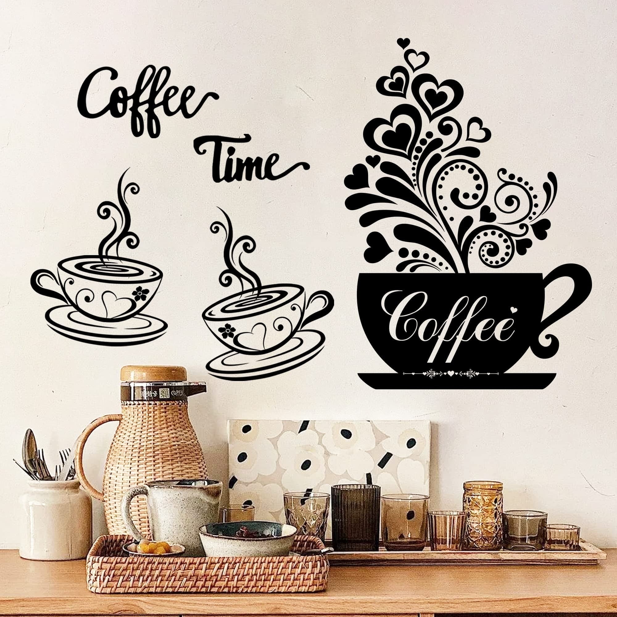 Coffee Cup Wall Decals Vinyl Kitchen Wall Decor Stickers Black Coffee ...