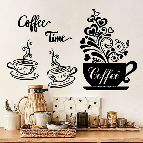 Coffee Cup Wall Decals Vinyl Kitchen Wall Decor Stickers Black Coffee ...