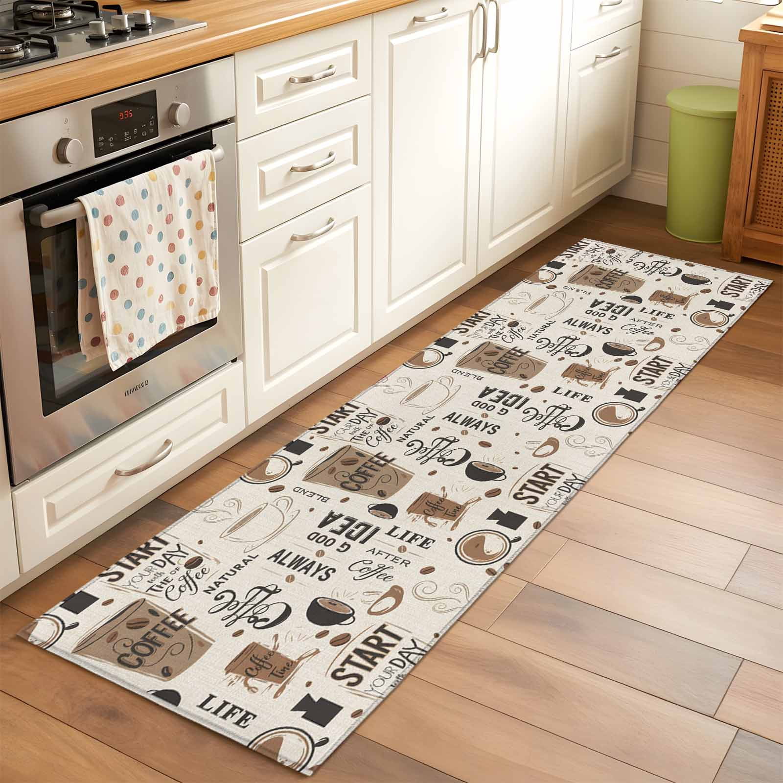 Coffee Cup Washable Area Rug 2x6 Coffee Beans Linen Background Low ...