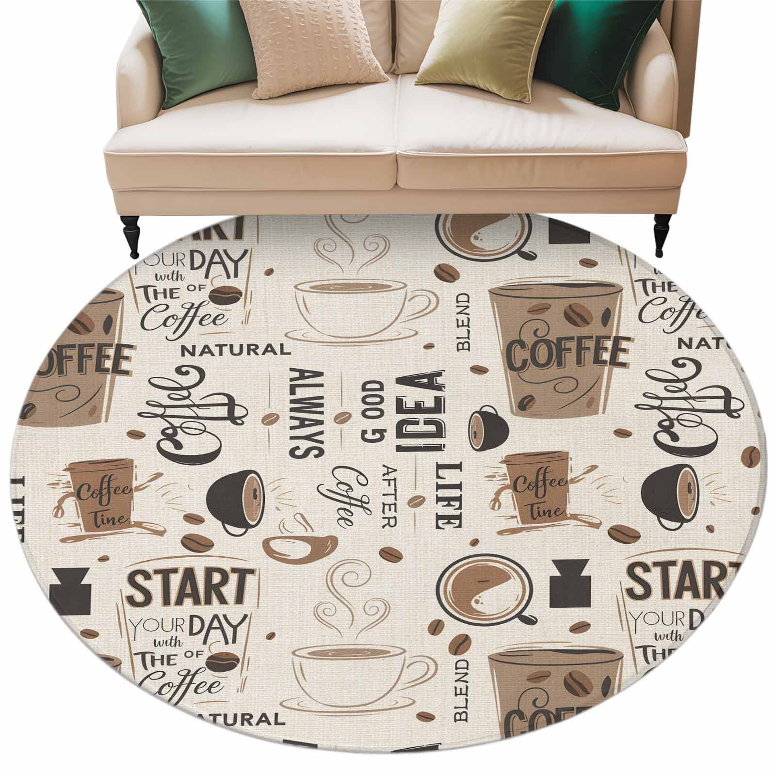 Coffee Cup Washable Area Rug 6 ft Coffee Beans Linen Background Soft ...