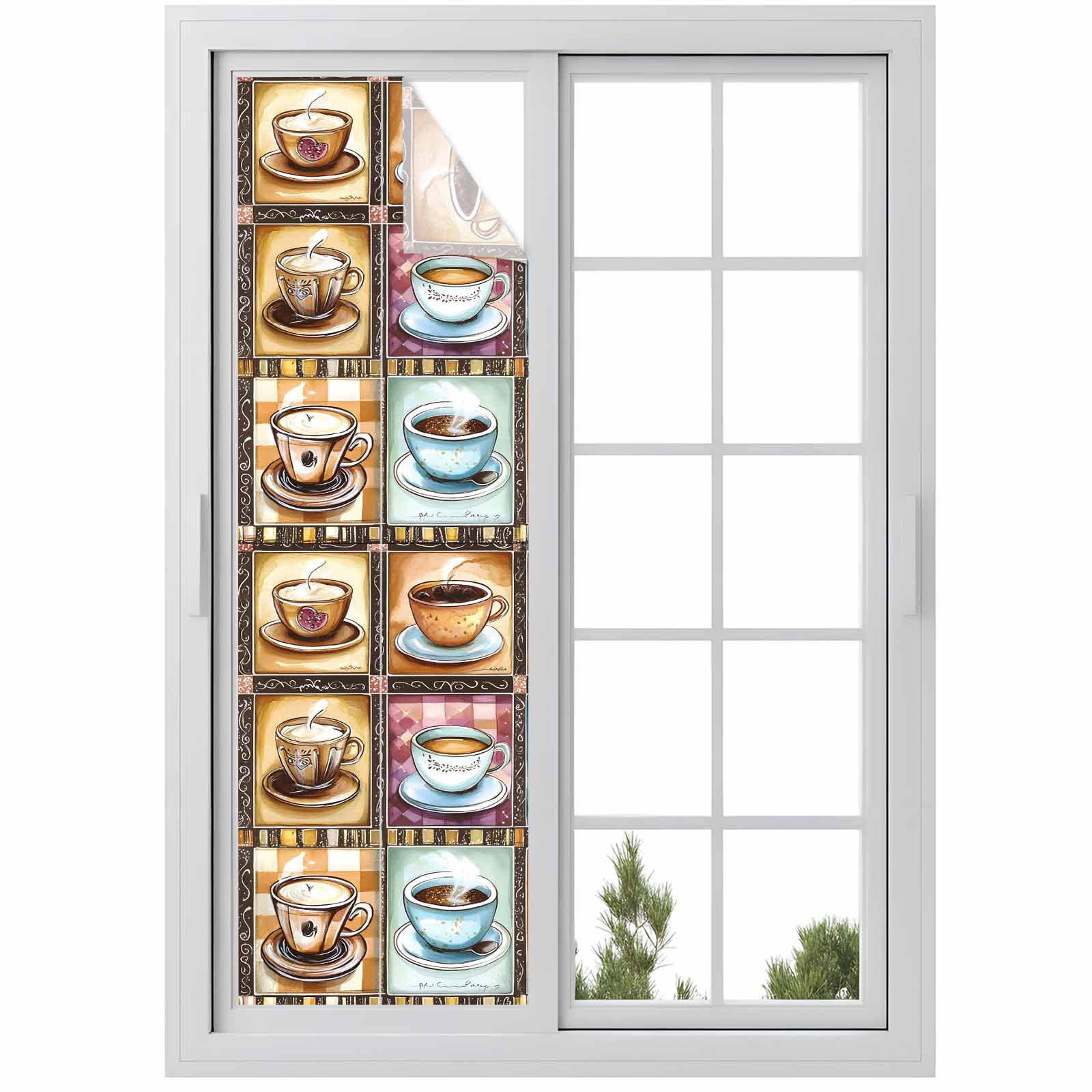 Coffee Cup Window Privacy Film Theme Vintage Plaid Patchwork Farmhouse ...
