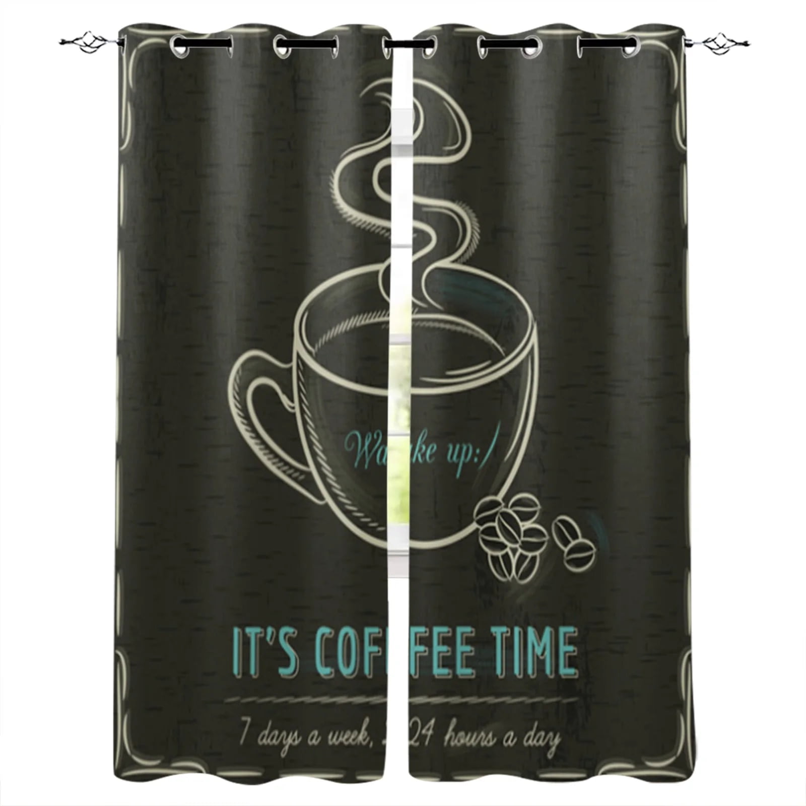 Coffee Cup Word Brown Beans Bedroom Kitchen Window Curtains Curtains ...