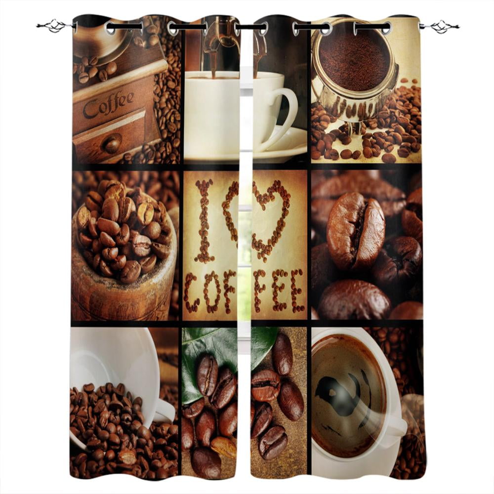 Coffee Cup Word Brown Beans Bedroom Kitchen Window Curtains Curtains ...