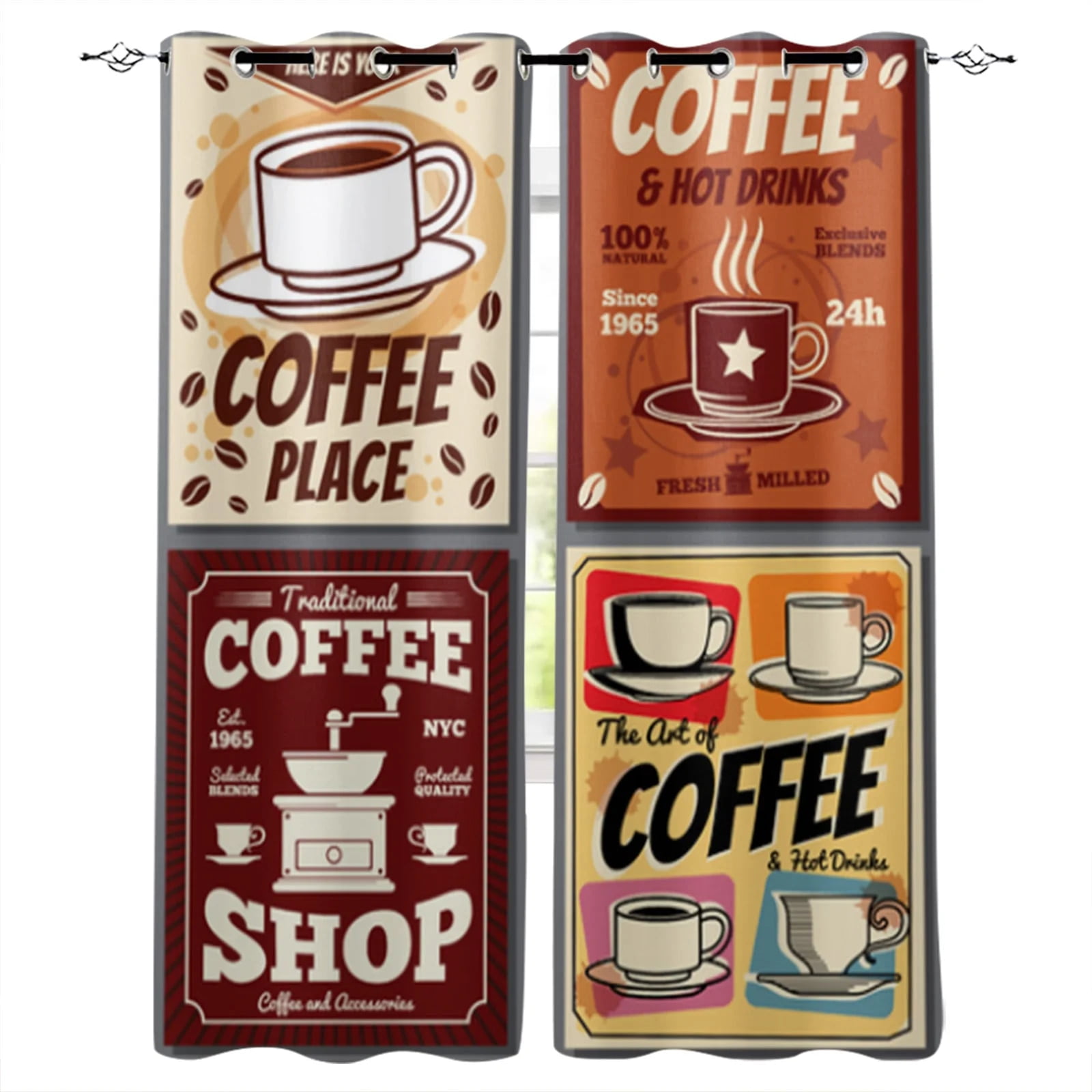 Coffee Cup Word Brown Beans Bedroom Kitchen Window Curtains Curtains ...