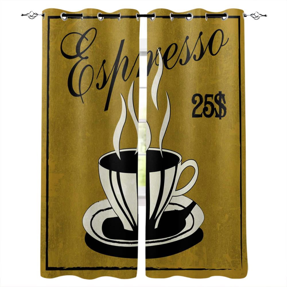 Coffee Cup Word Brown Beans Bedroom Kitchen Window Curtains Curtains ...