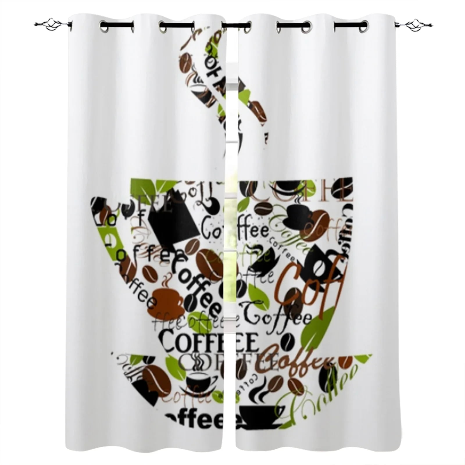 Coffee Cup Word Brown Beans Bedroom Kitchen Window Curtains Curtains ...