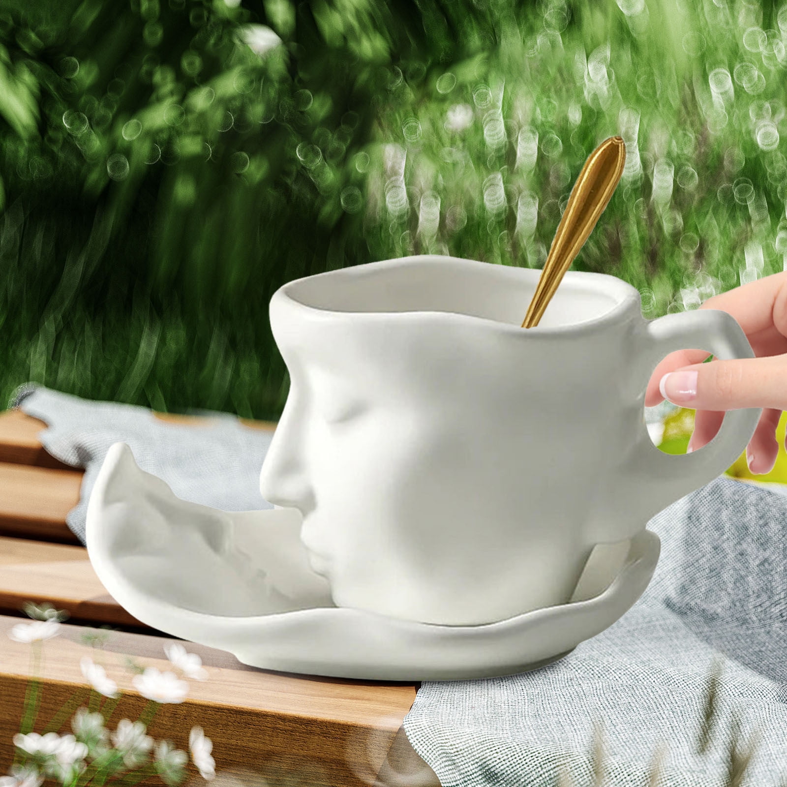 Coffee Cup and Saucer Handmade Kissing Coffee Mug Set with Spoon for ...