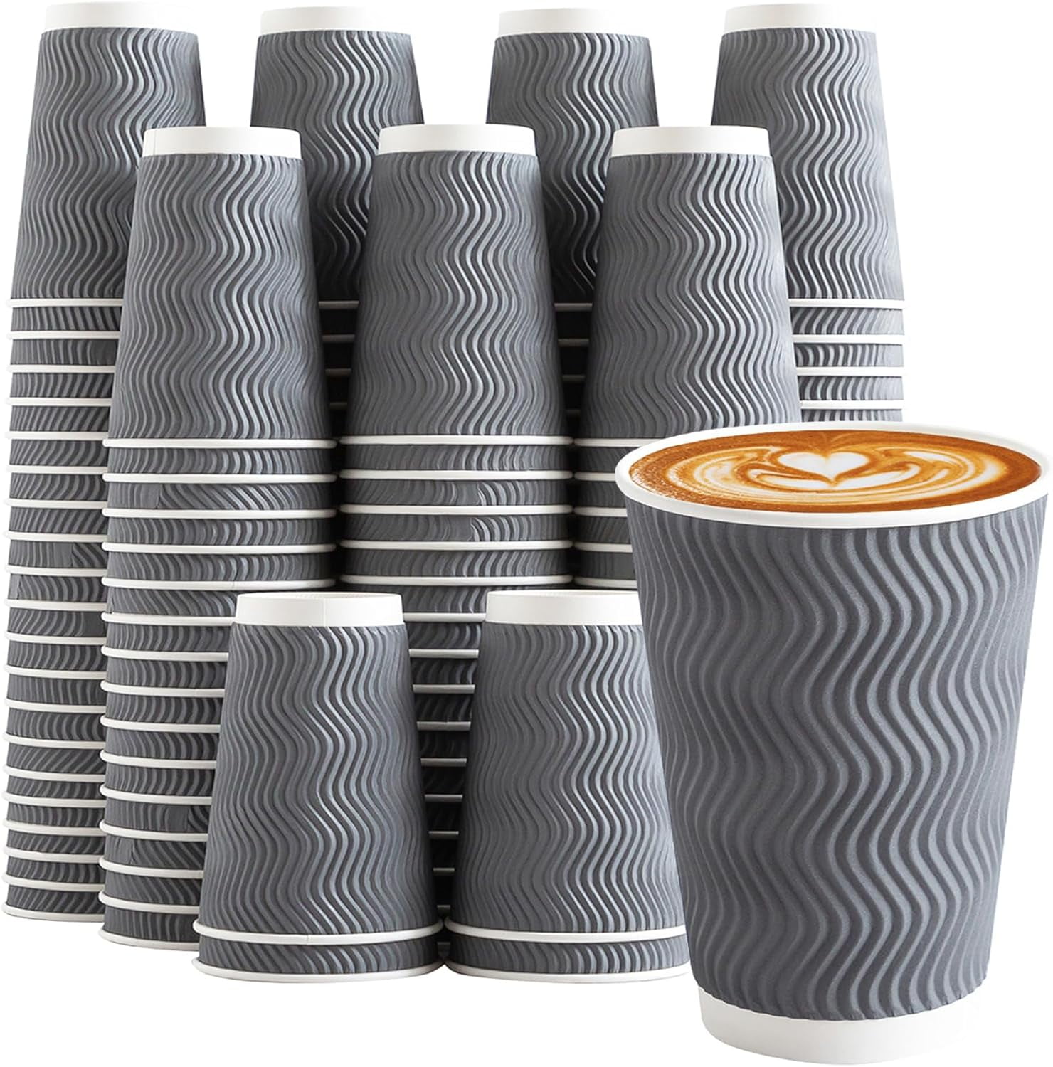 Coffee Cups 12 oz 120 Pack, Corrugated Insulated Ripple Wall Disposable ...
